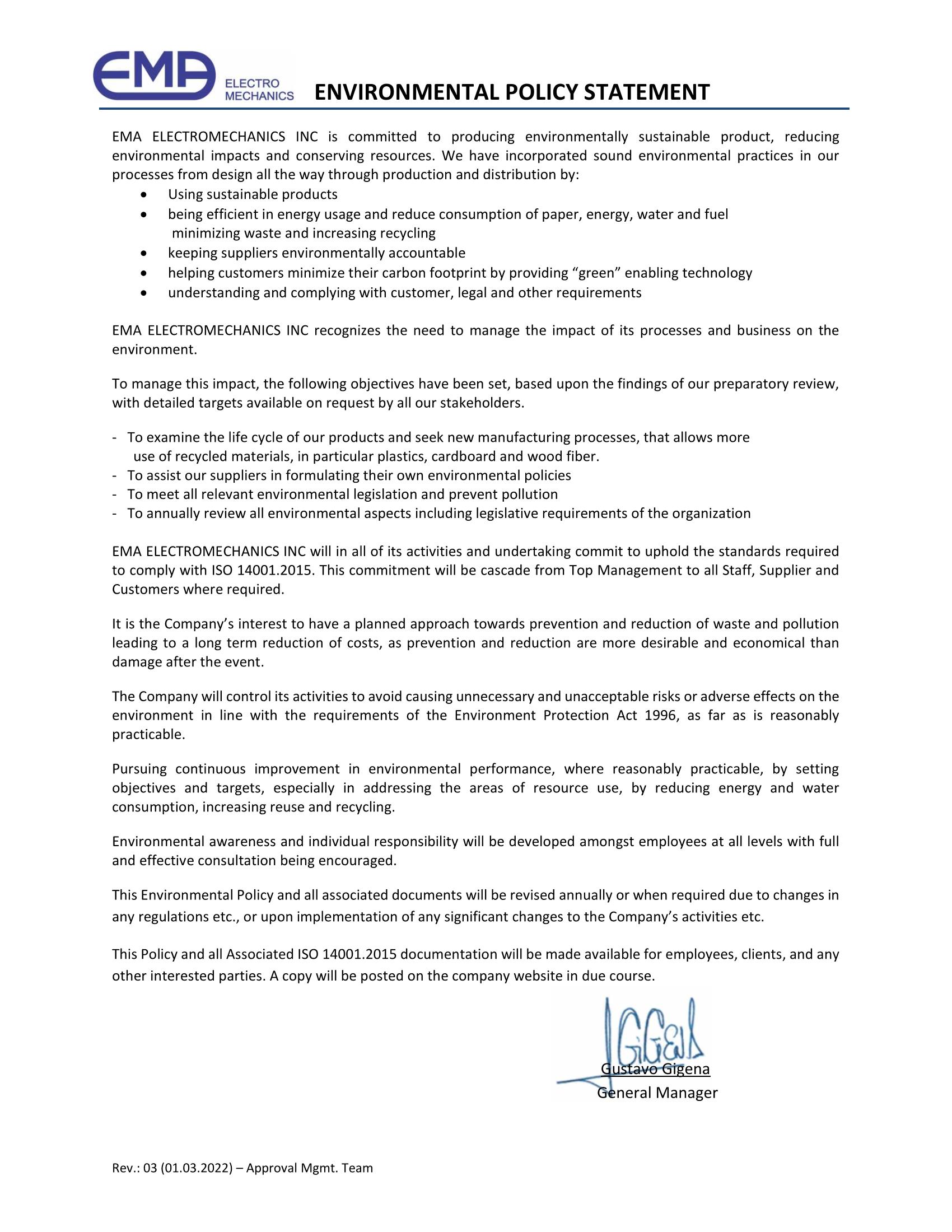 Management System Policies and ISO Certifications